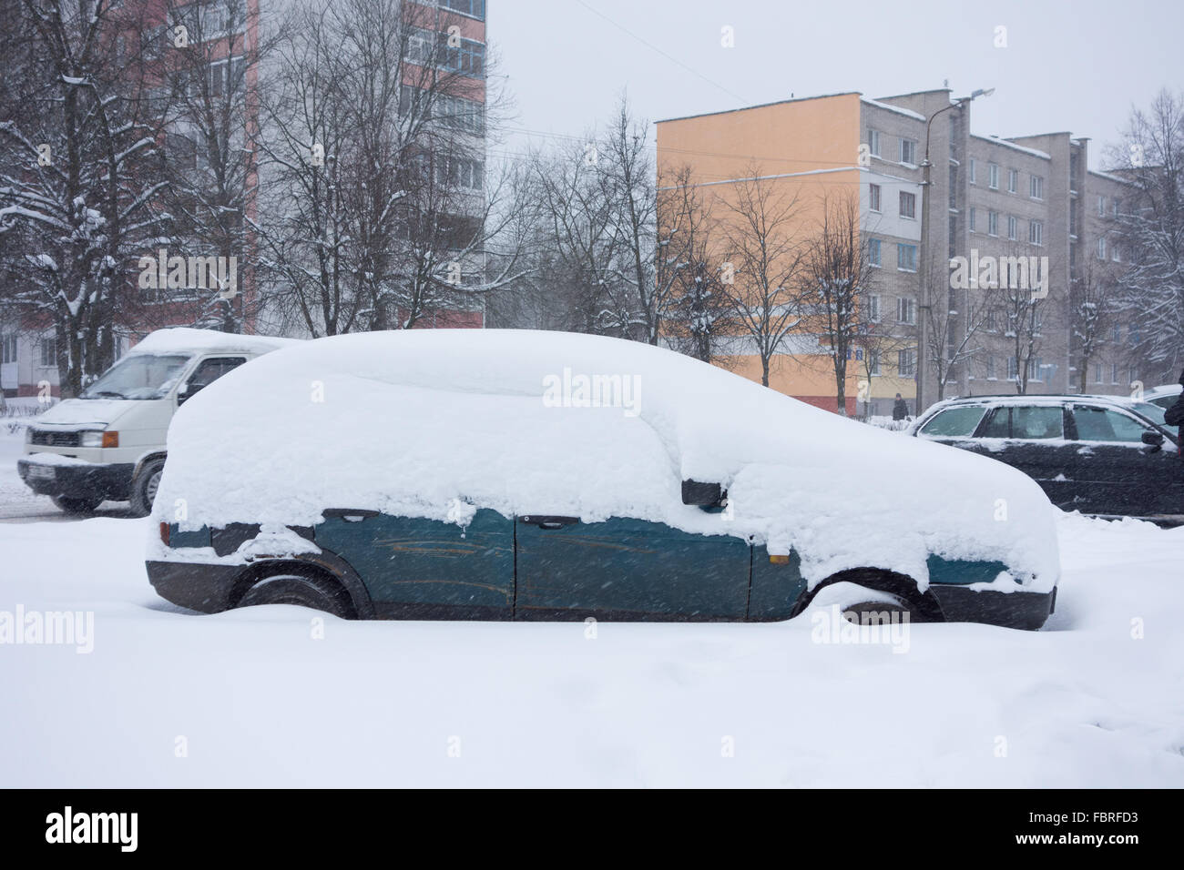 Borisov, Belarus - January 16, 2016: Natural disasters, snow storm with ...