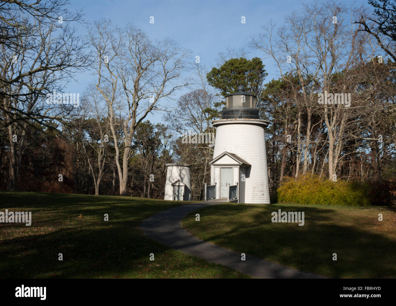 Two of the three lighthouses nicknamed The Three Sisters, located along ...