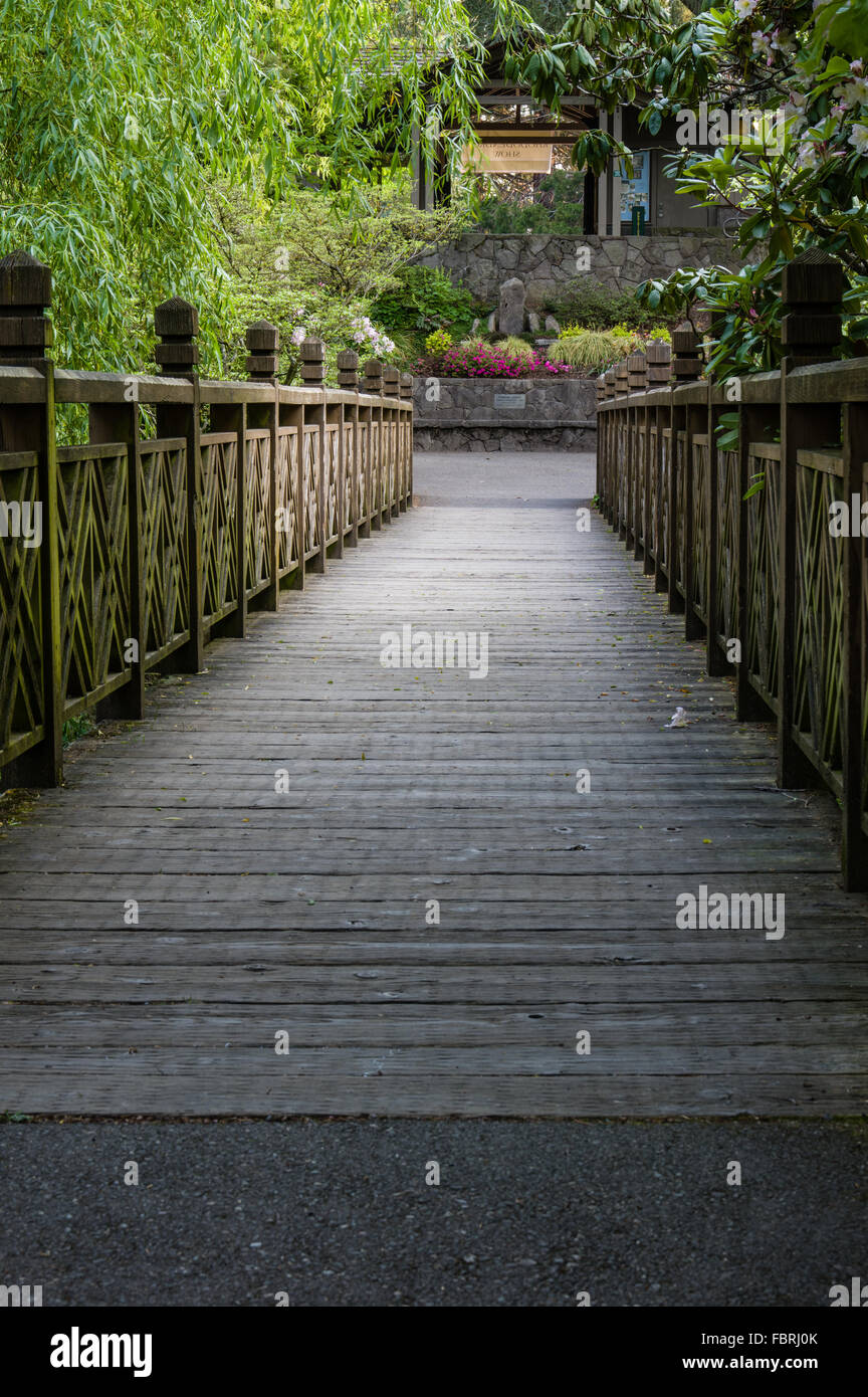 Wooden bridge at Crystal Springs Rhododendron Garden, Portland, Oregon ...