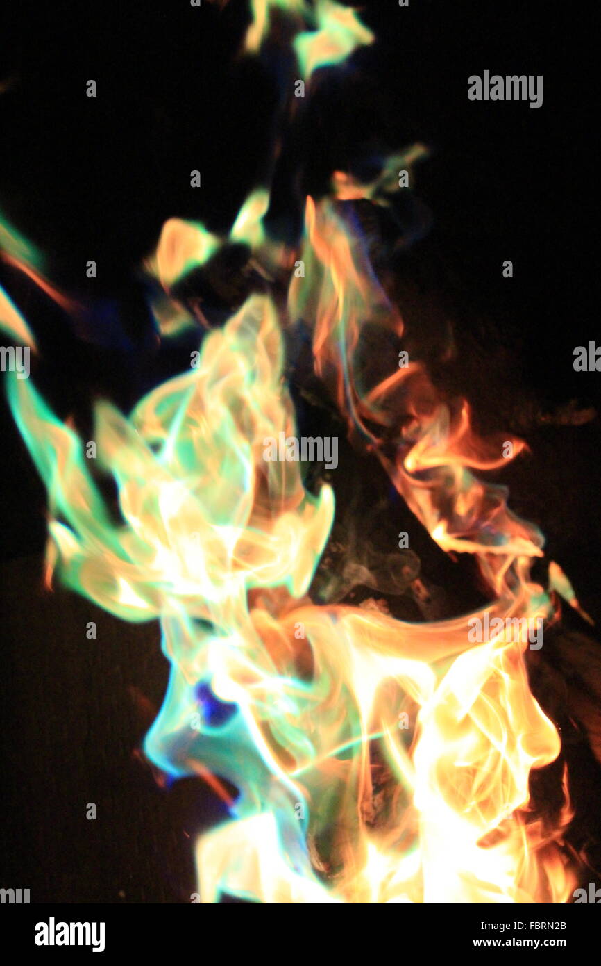 Fire with Colorful Blue and Red Flames Stock Photo - Alamy