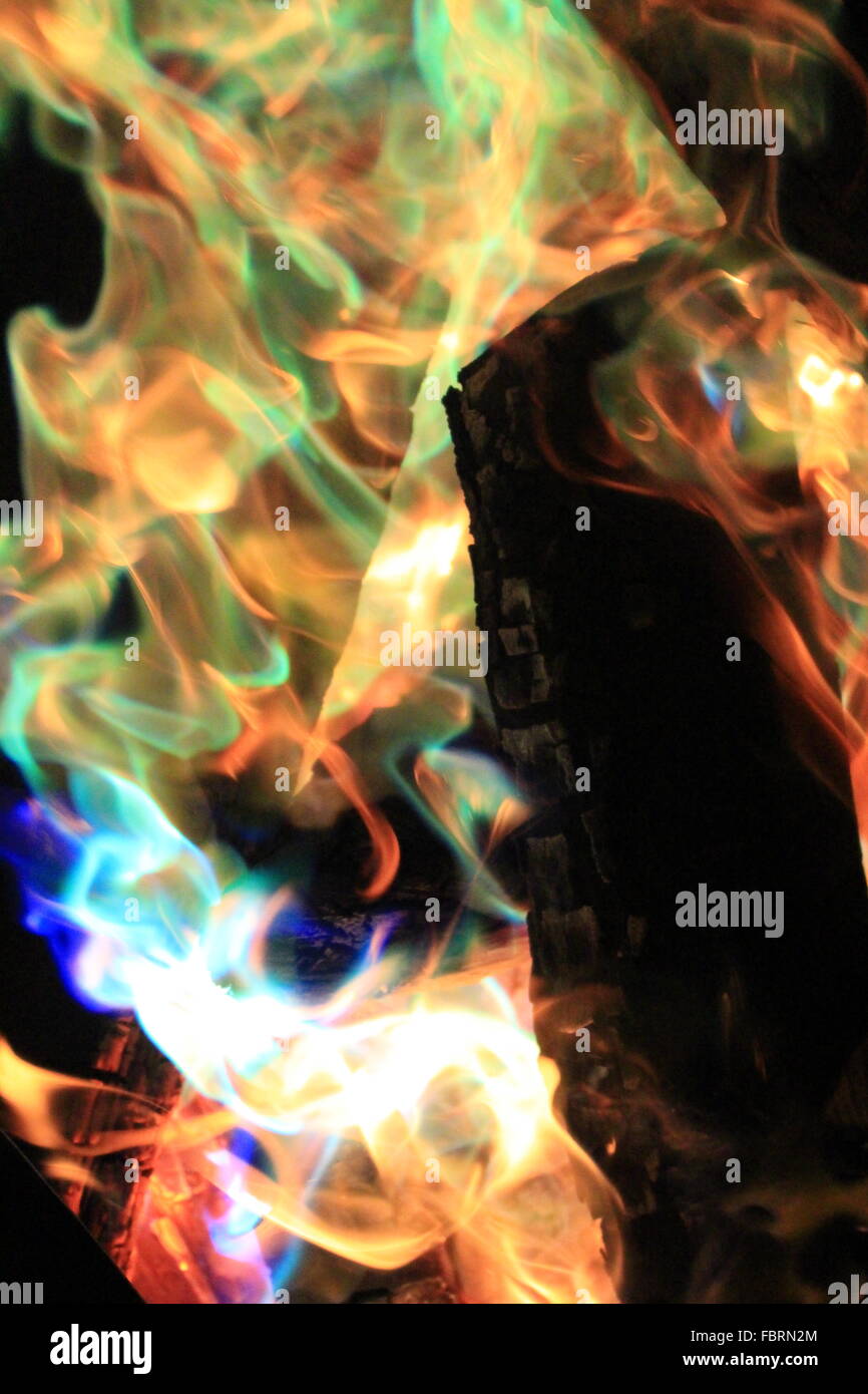 Fire with Colorful Blue and Red Flames Stock Photo - Alamy