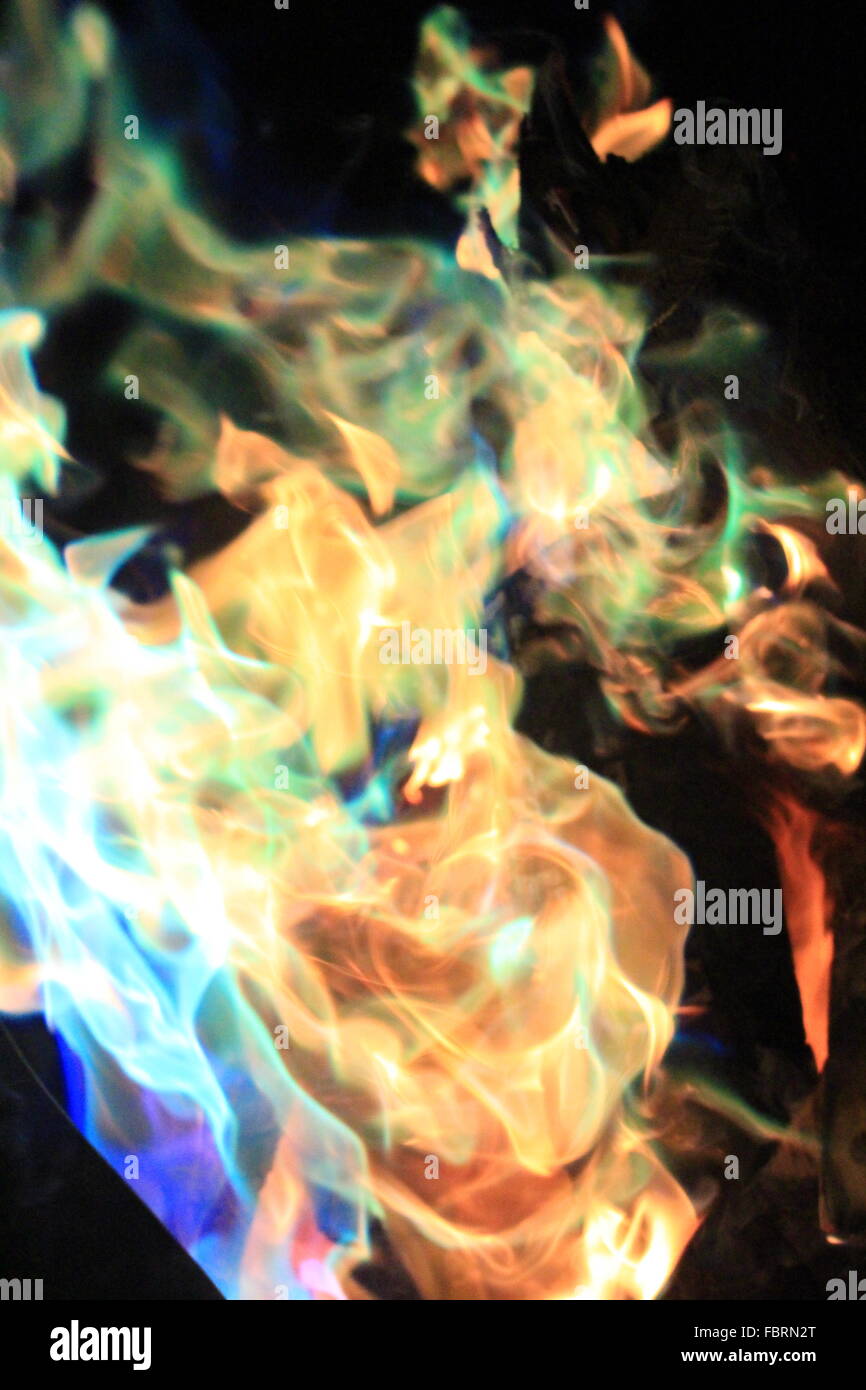 Fire with Colorful Blue and Red Flames Stock Photo - Alamy
