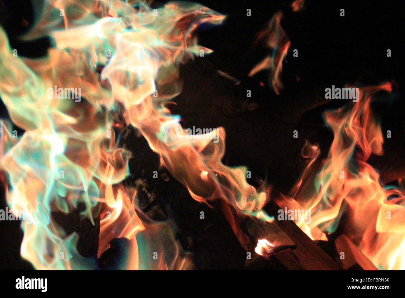 Fire with Colorful Blue and Red Flames Stock Photo - Alamy