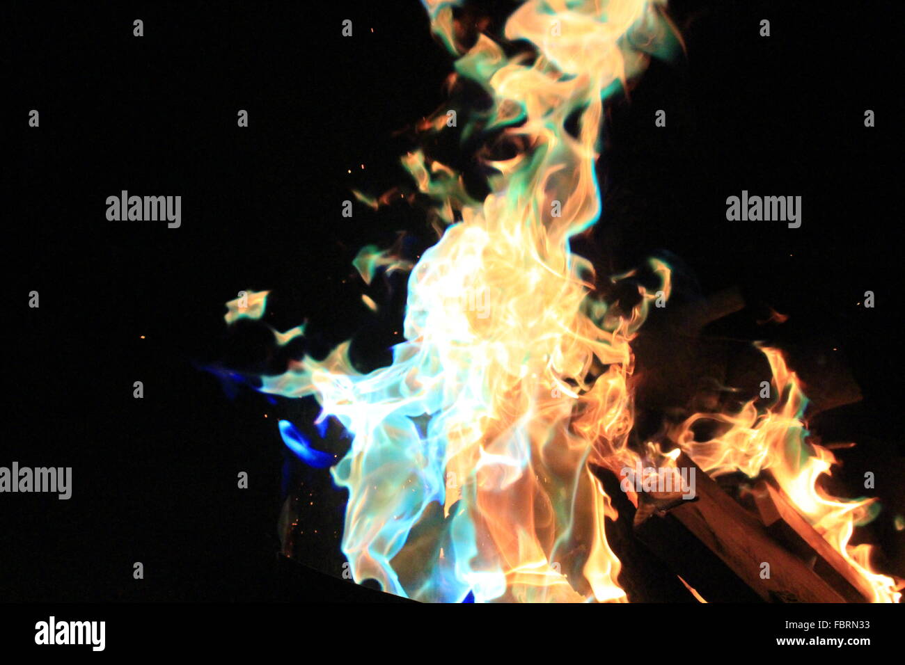 Fire with Colorful Blue and Red Flames Stock Photo - Alamy