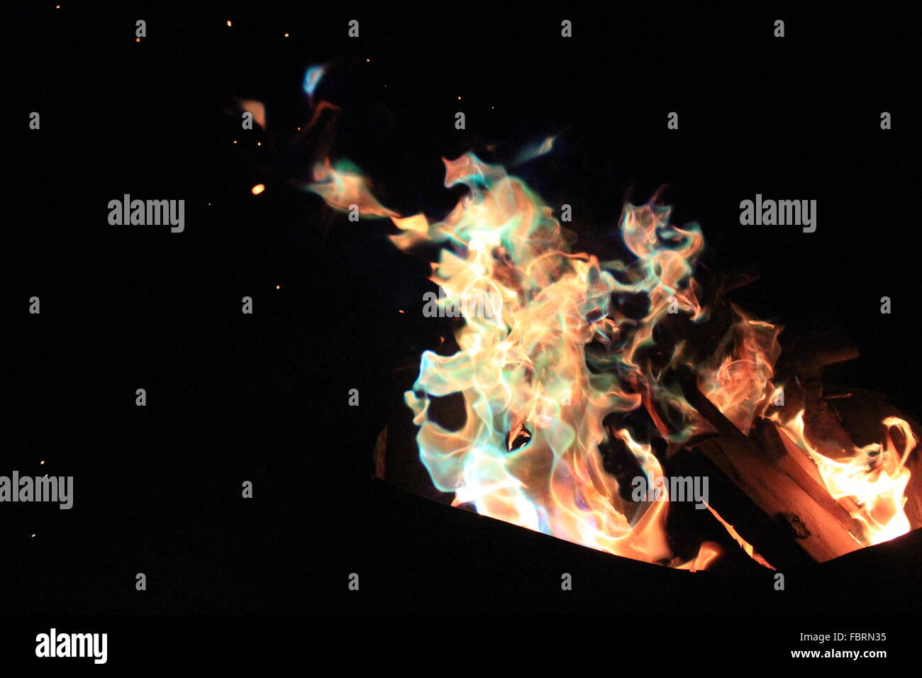 Fire with Colorful Blue and Red Flames Stock Photo - Alamy