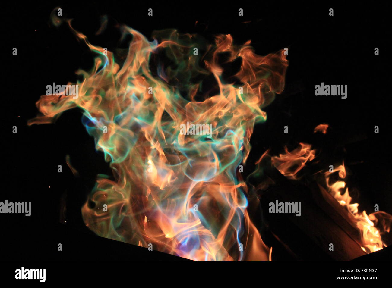 Fire with Colorful Blue and Red Flames Stock Photo - Alamy