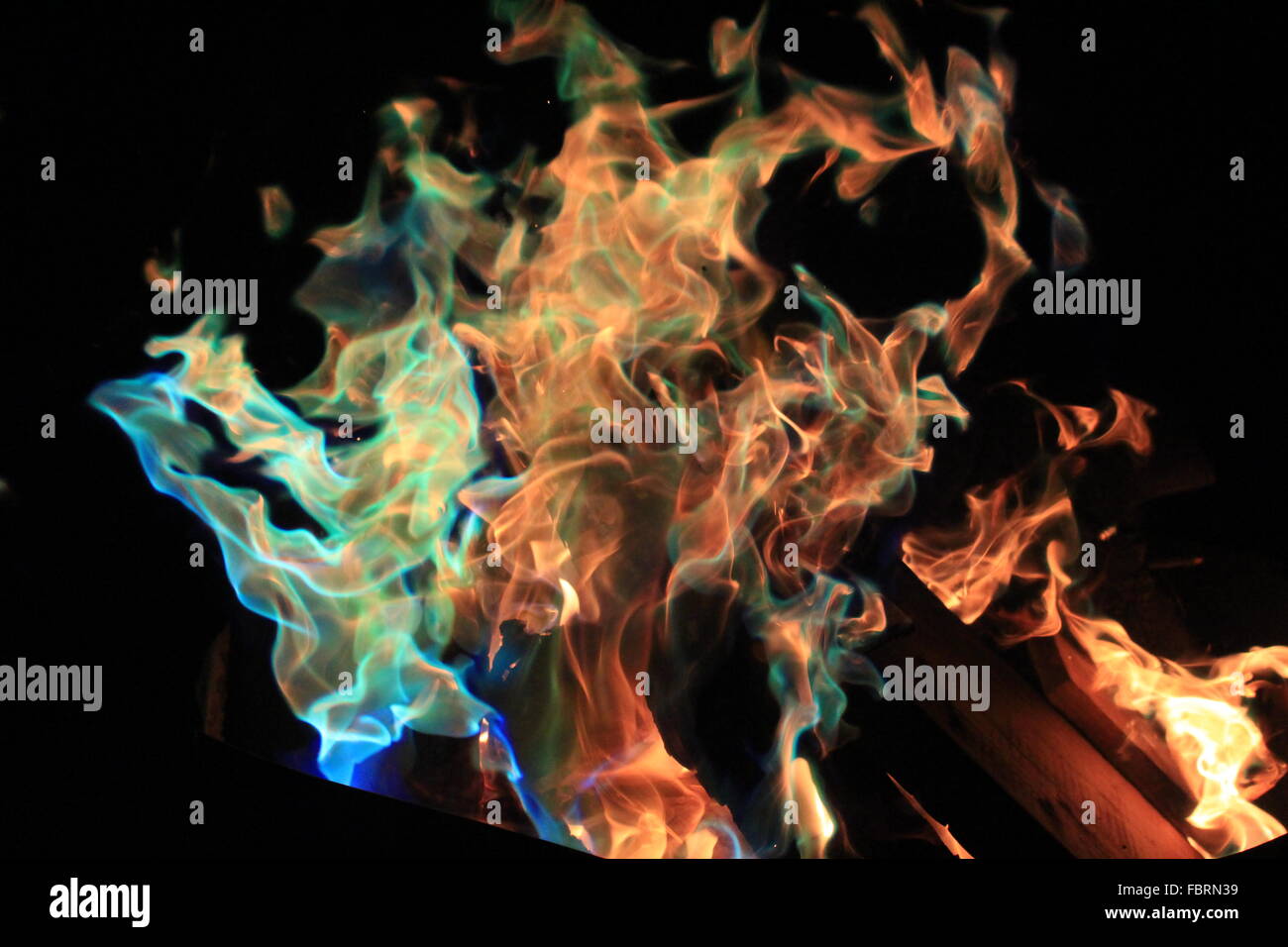 Fire with Colorful Blue and Red Flames Stock Photo - Alamy
