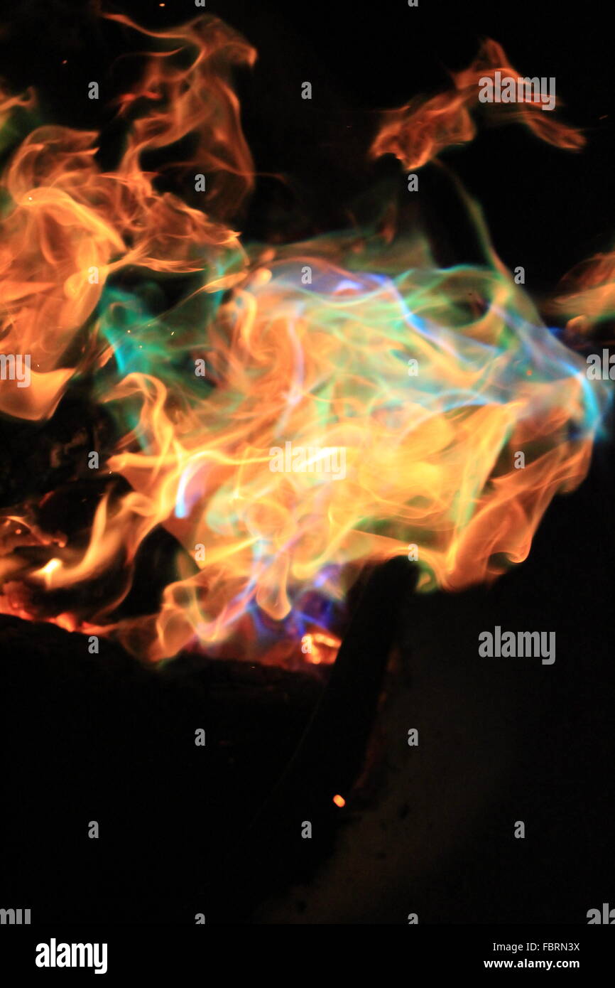 Fire with Colorful Flames Stock Photo - Alamy