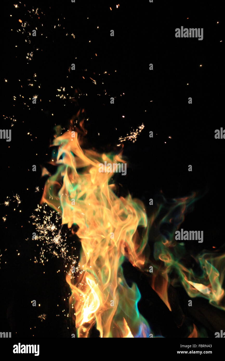 Fire with Colorful Flames Stock Photo - Alamy