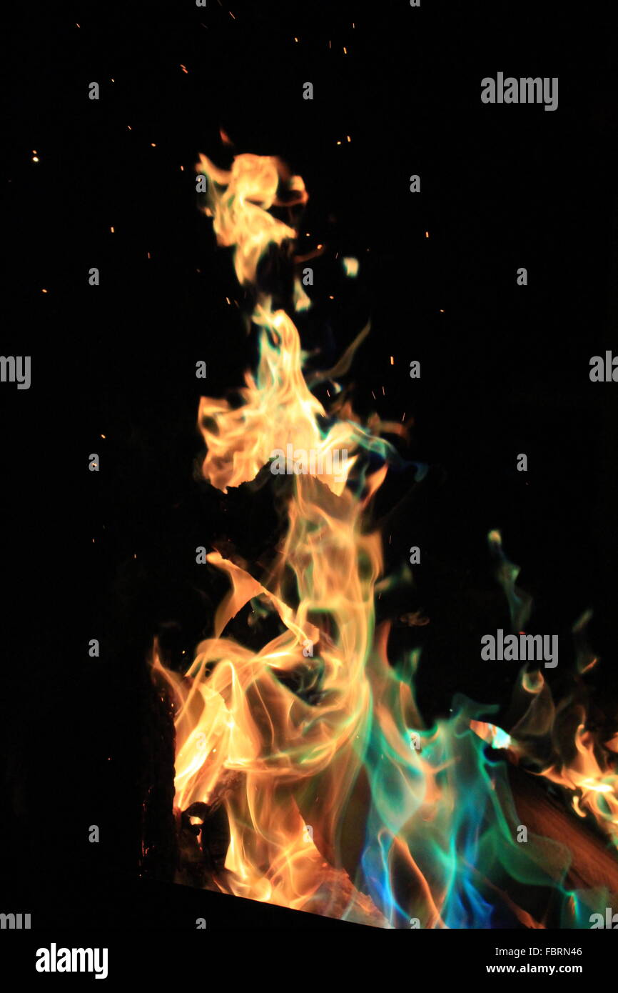 Fire with Colorful Flames Stock Photo - Alamy