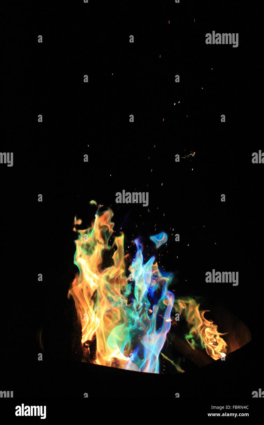 Fire with Colorful Flames Stock Photo - Alamy