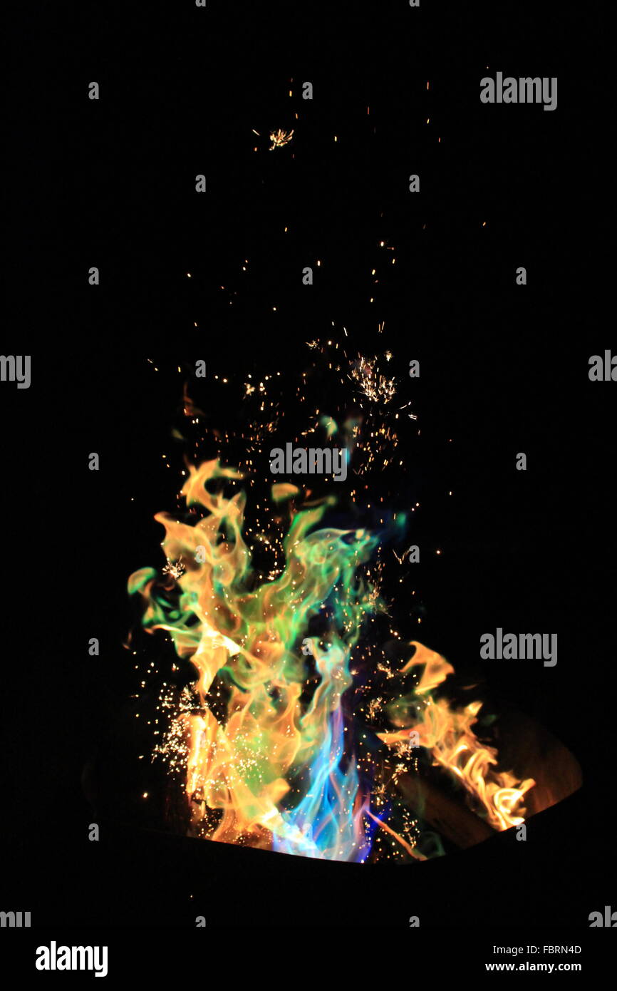 Fire with Colorful Flames Stock Photo - Alamy