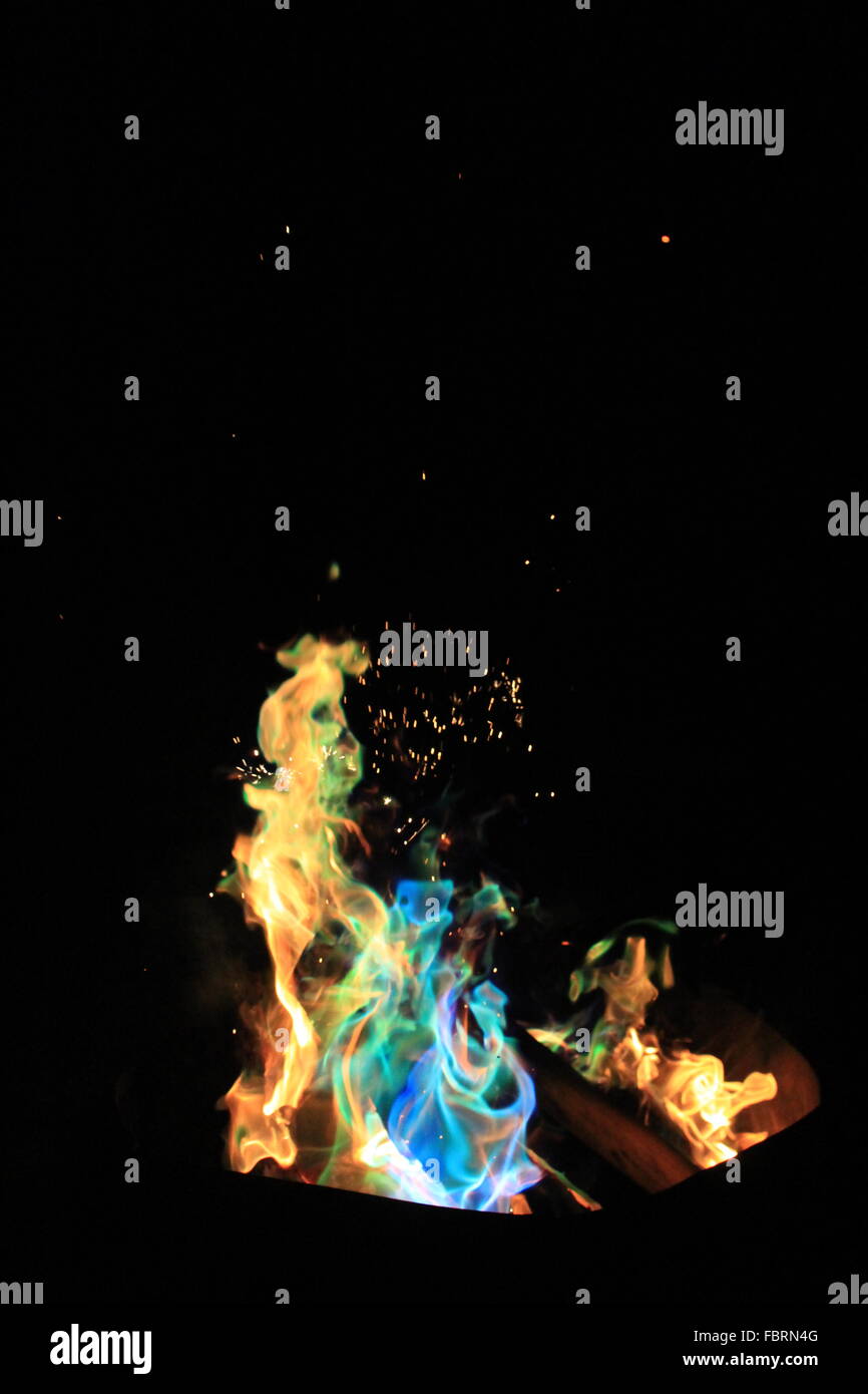 Fire with Colorful Flames Stock Photo - Alamy