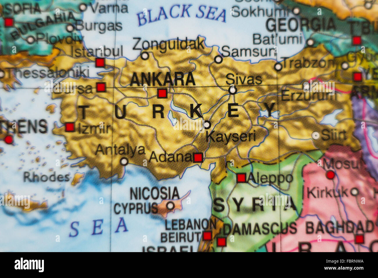 Photo of a map of Turkey and the capital Ankara Stock Photo - Alamy
