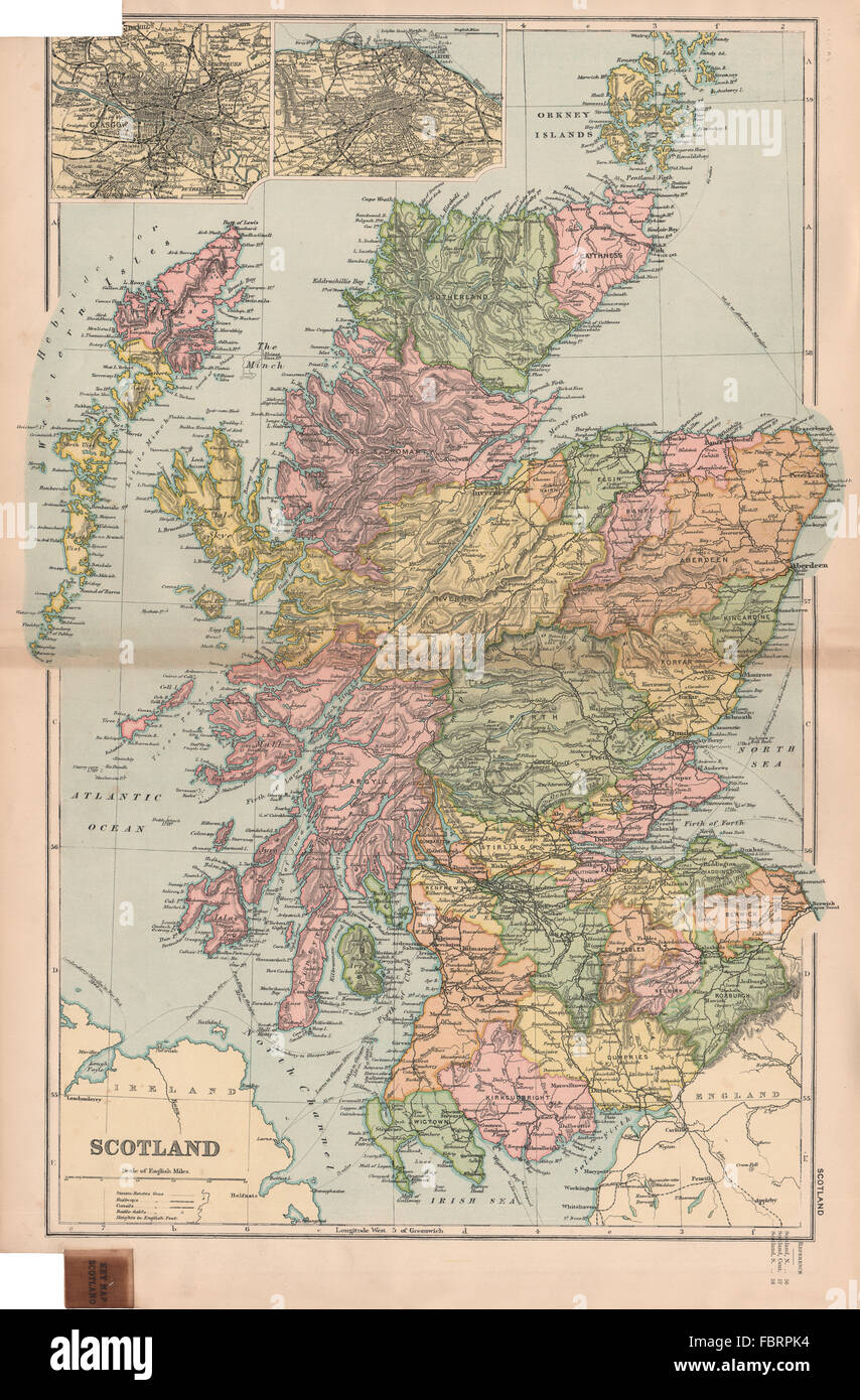 SCOTLAND. Edinburgh Glasgow environs. Counties. Railways. BACON, 1901 ...