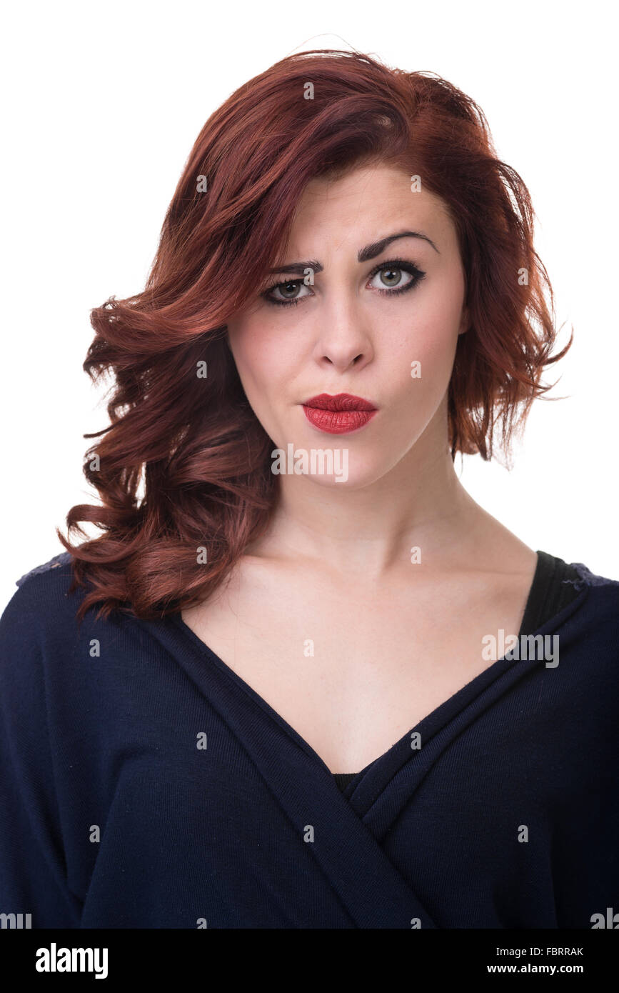 young woman looks skeptical Stock Photo - Alamy