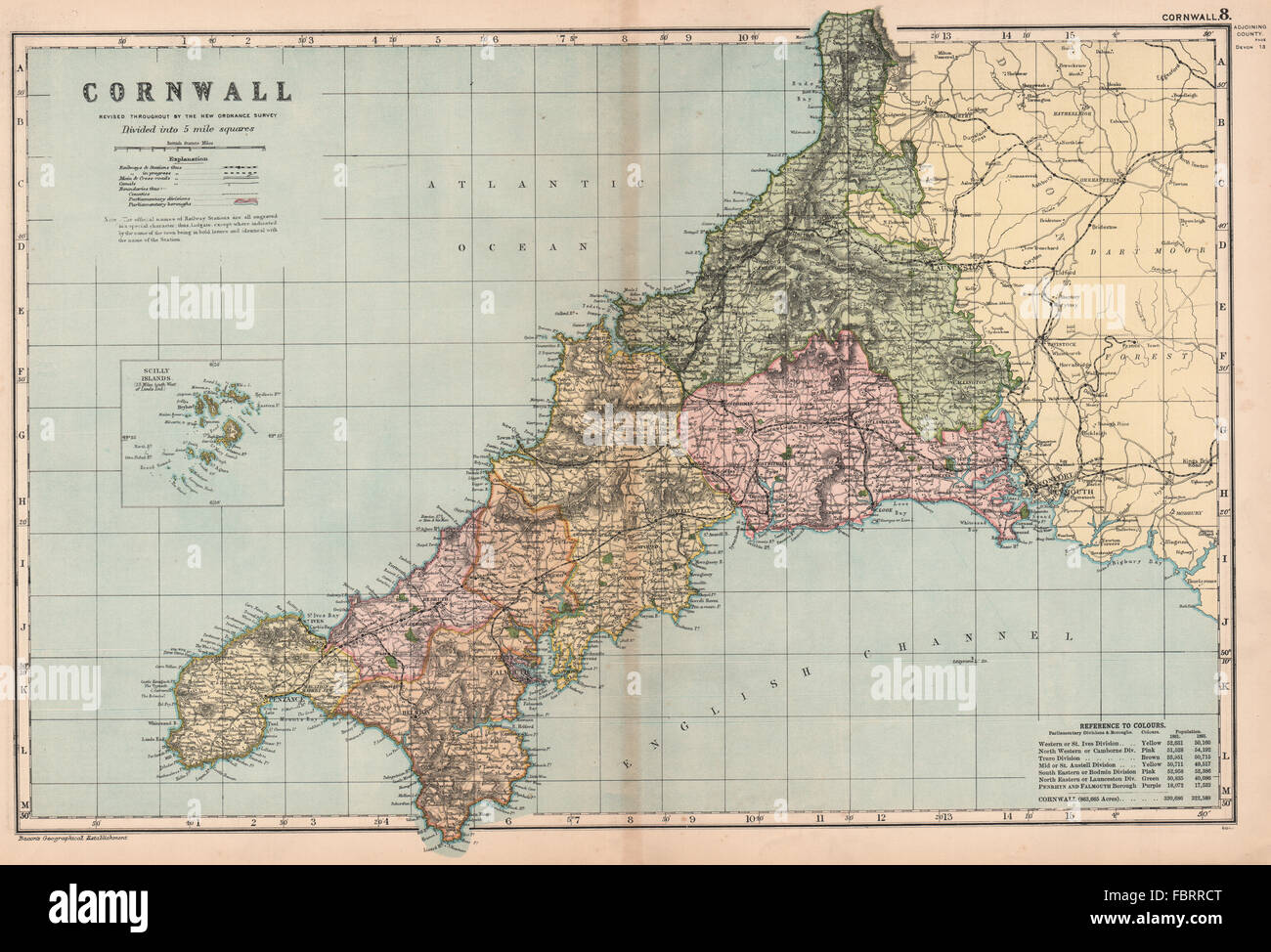 CORNWALL. Showing Parliamentary divisions, boroughs & parks. BACON ...