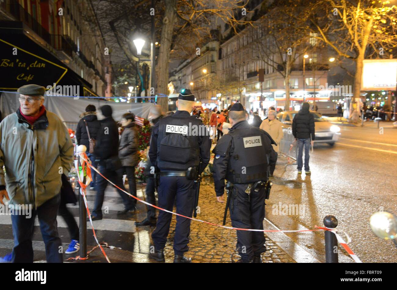 Police-officers guarding the concerthall Bataclan in Paris in Paris ...