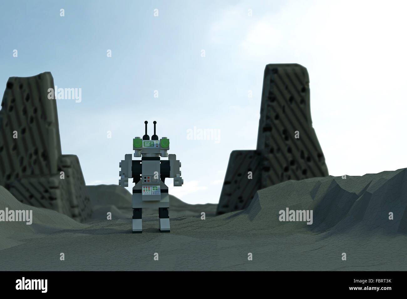 white plastic robot toy moving on Martian surface Stock Photo - Alamy