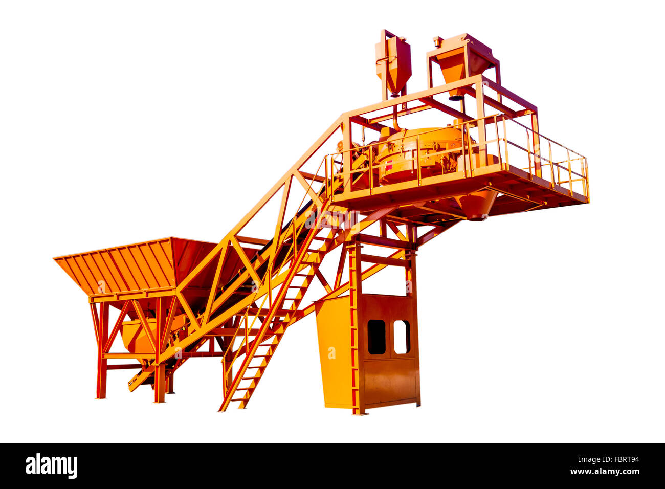 The steel structure of the concrete Batching Plant isolated on white ...