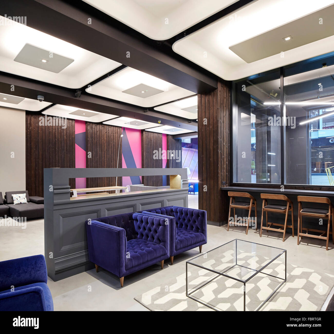 Lounge area with view through window. The Alphabeta Building, London ...