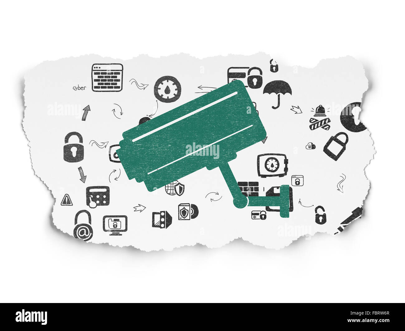 Safety concept: Cctv Camera on Torn Paper background Stock Photo - Alamy