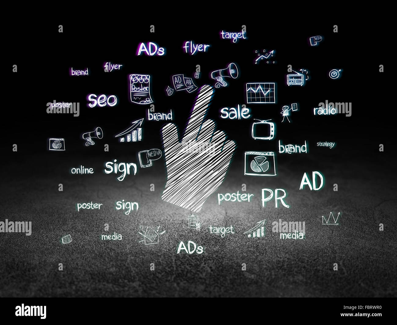 Advertising concept: Mouse Cursor in grunge dark room Stock Photo - Alamy