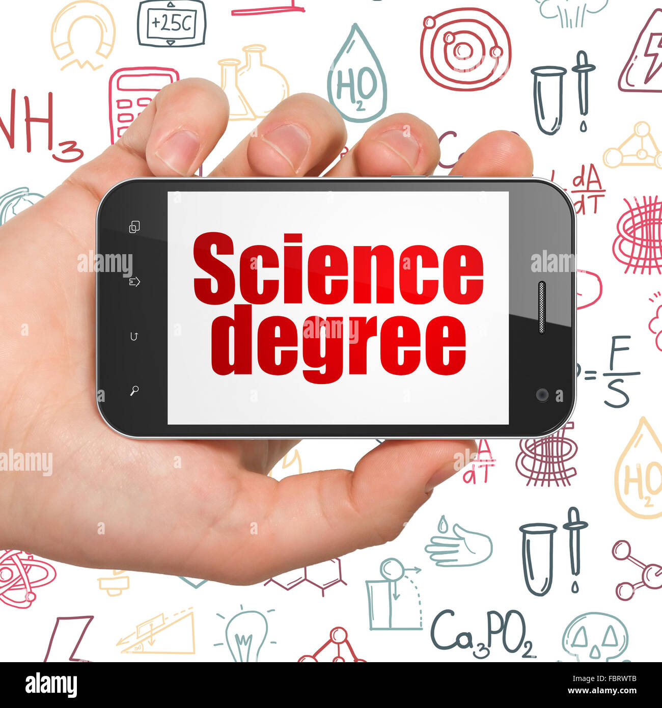 Science concept: Hand Holding Smartphone with Science Degree on display ...