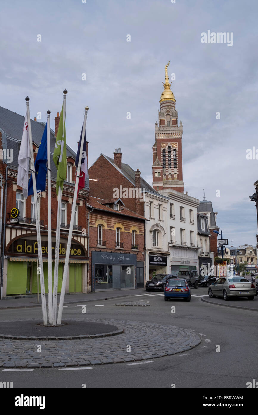 A street scene in Albert, Picardie Region, France with Basilica of ...