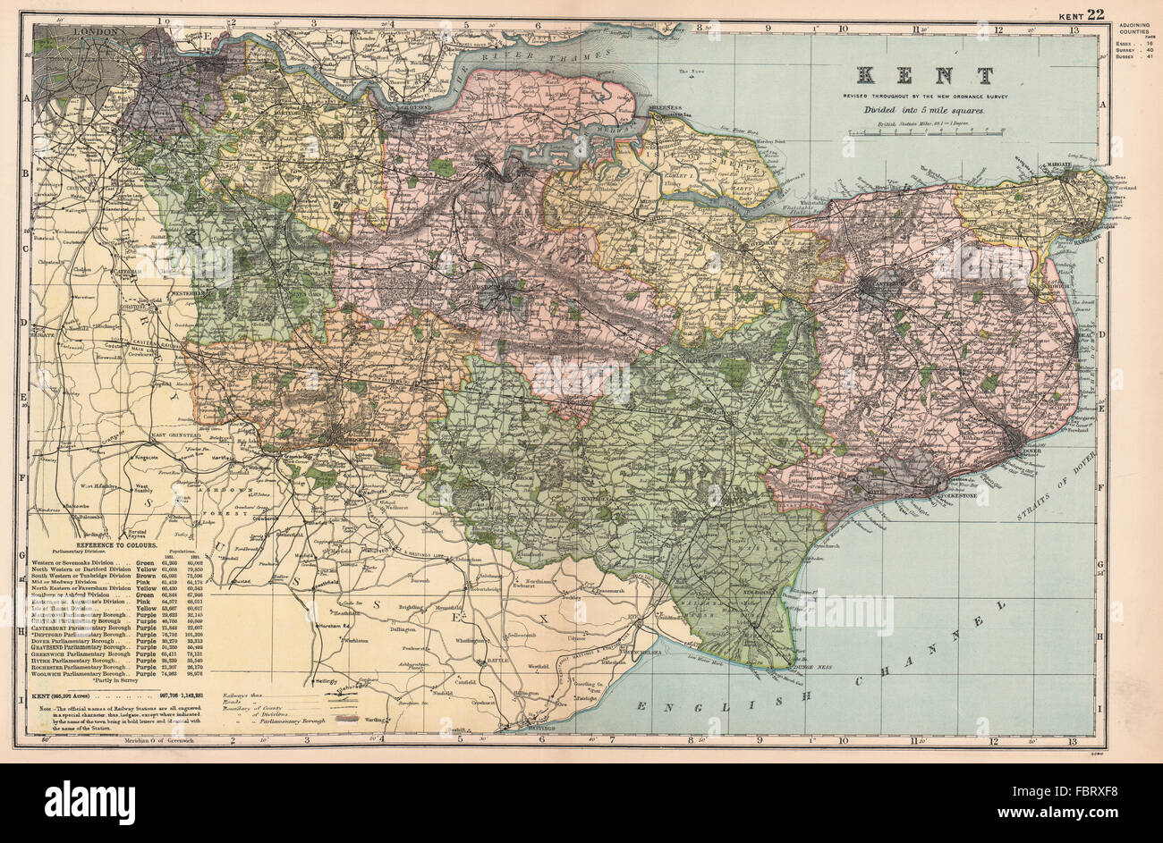 KENT. Showing Parliamentary divisions, boroughs & parks. BACON, 1901 ...