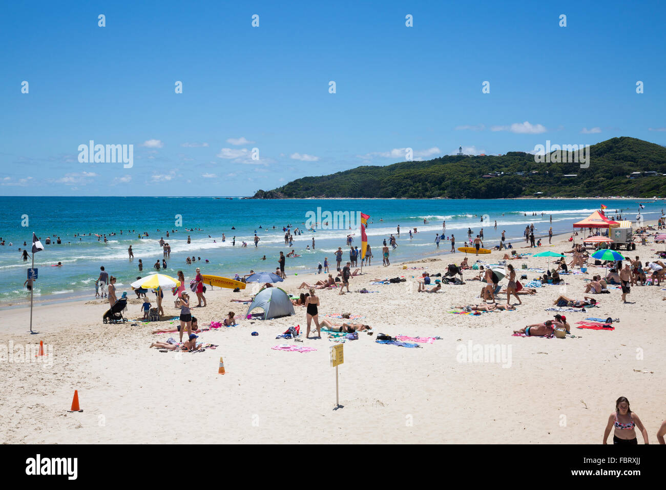 Byron bay and a busy Main Beach during summer, northern New South Wales ...