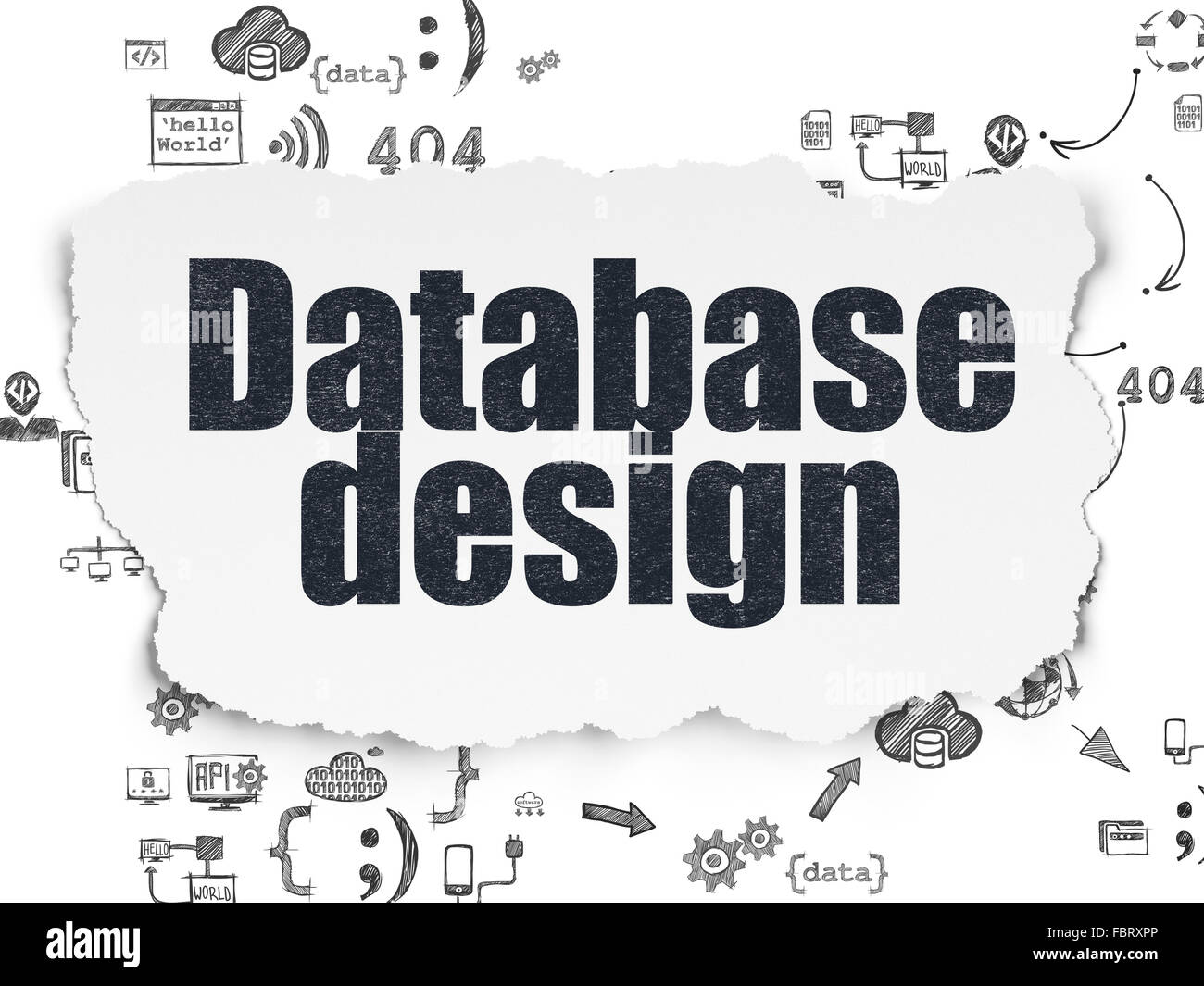 Database concept: Database Design on Torn Paper background Stock Photo ...