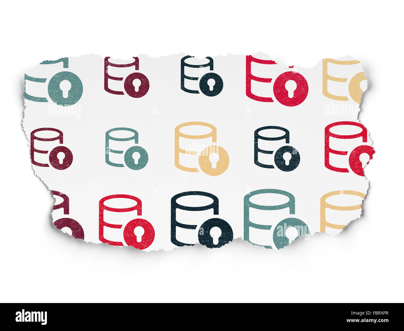 Software concept: Database With Lock icons on Torn Paper background ...