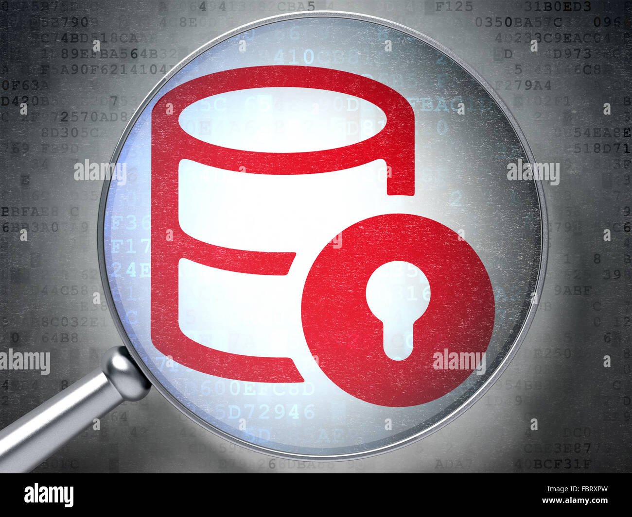 Programming concept: Database With Lock with optical glass on digital ...