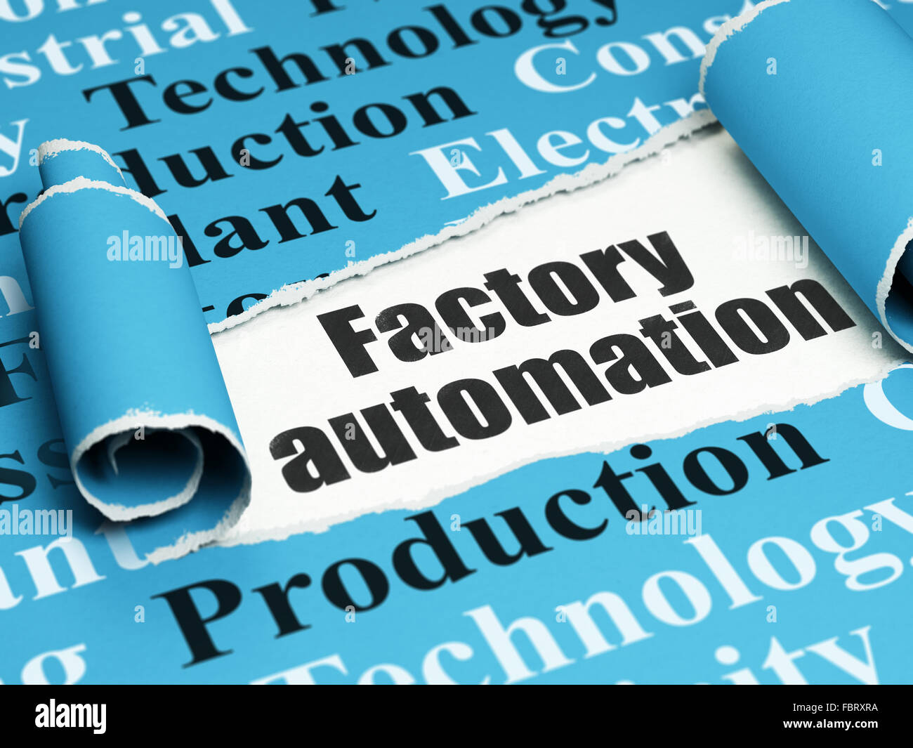 Industry concept: black text Factory Automation under the piece of torn ...