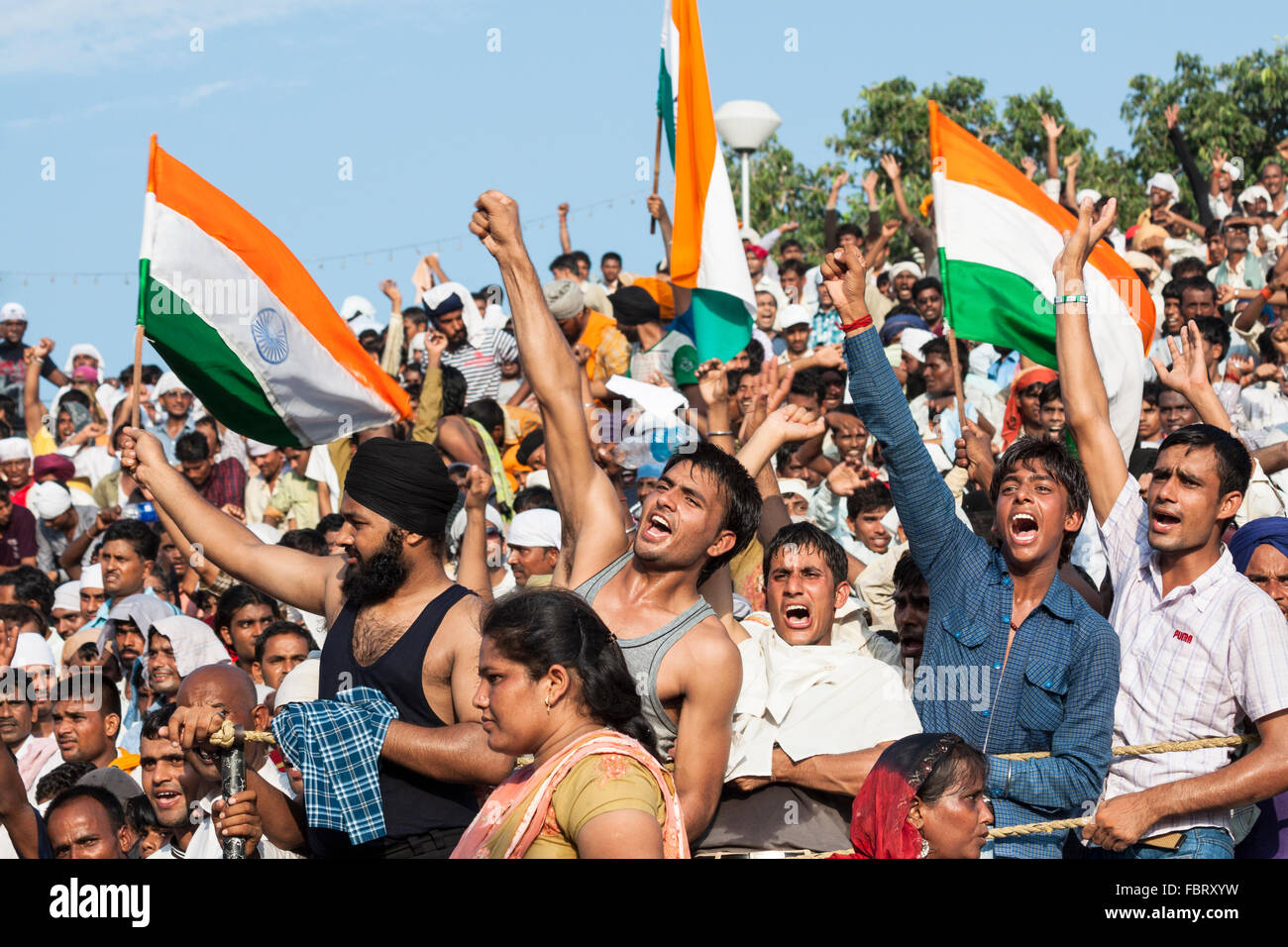 The people cheering ceremony of Indian-Pakistani border crossing. Wagah ...