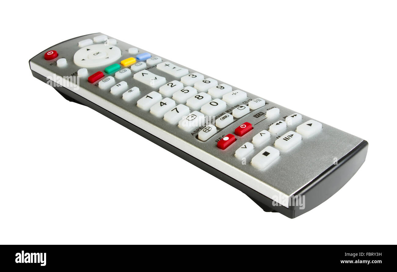 TV remote control isolated on white background Stock Photo - Alamy
