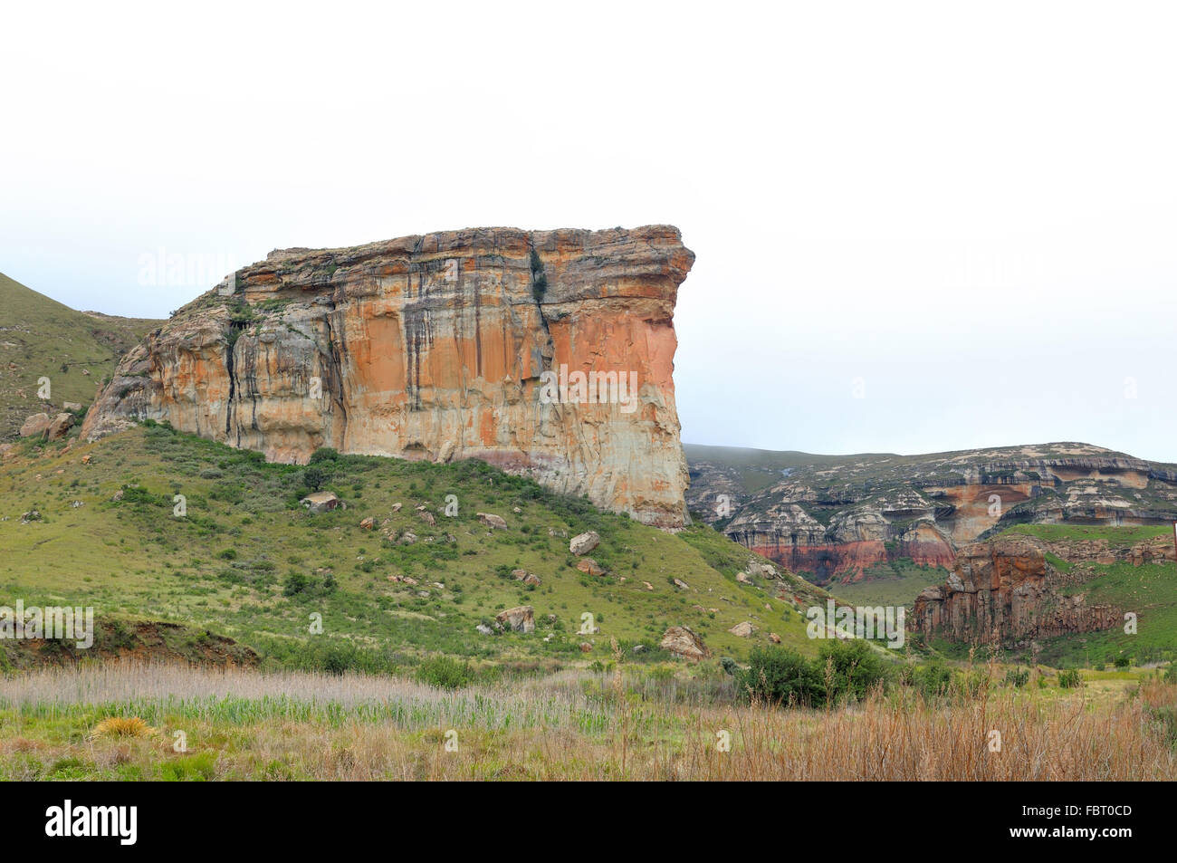 Red, orange and yellow sandstone cliffs in the Golden Gate Highlands ...