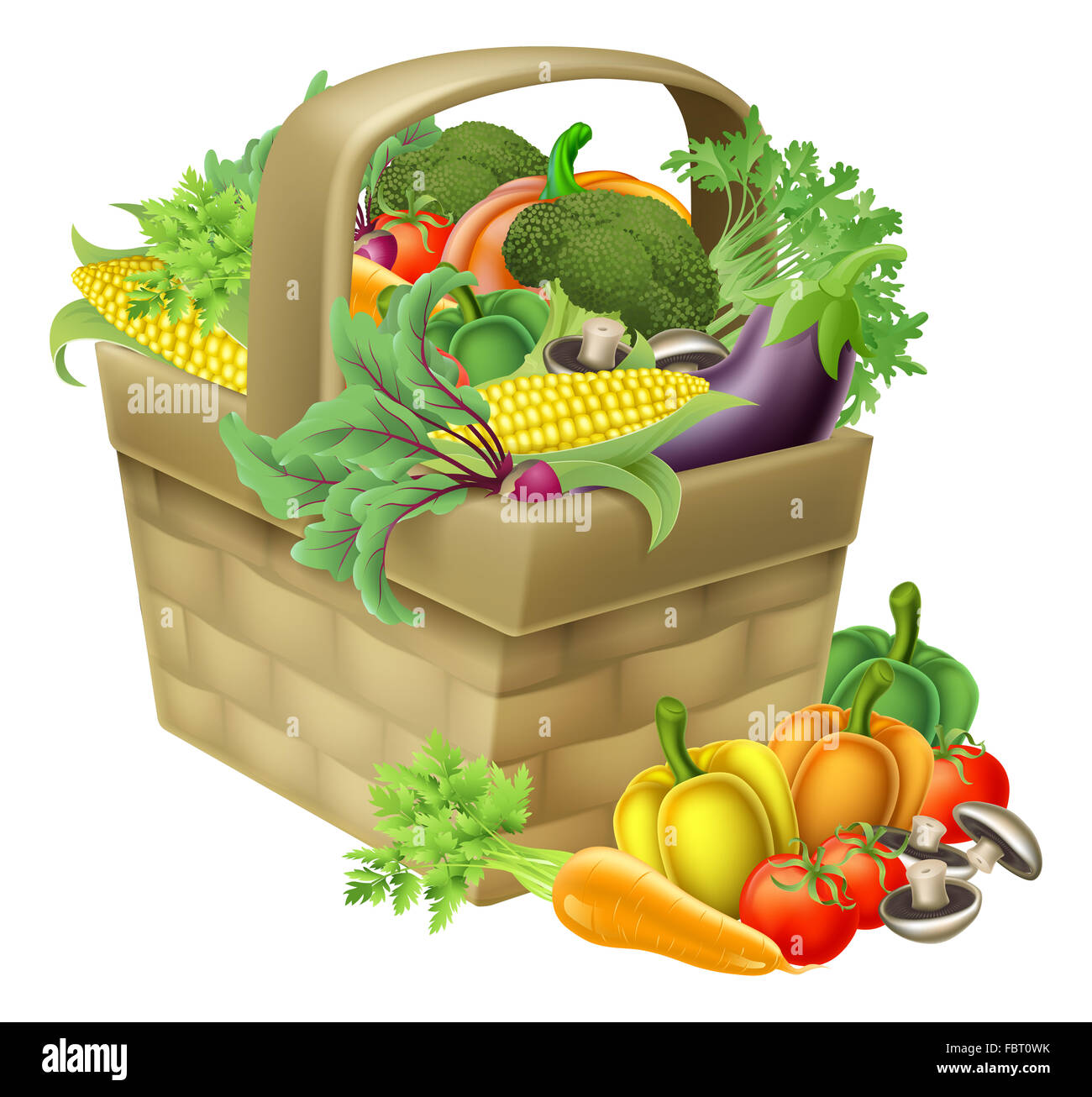 A vegetable food basket full of fresh produce and groceries Stock Photo ...