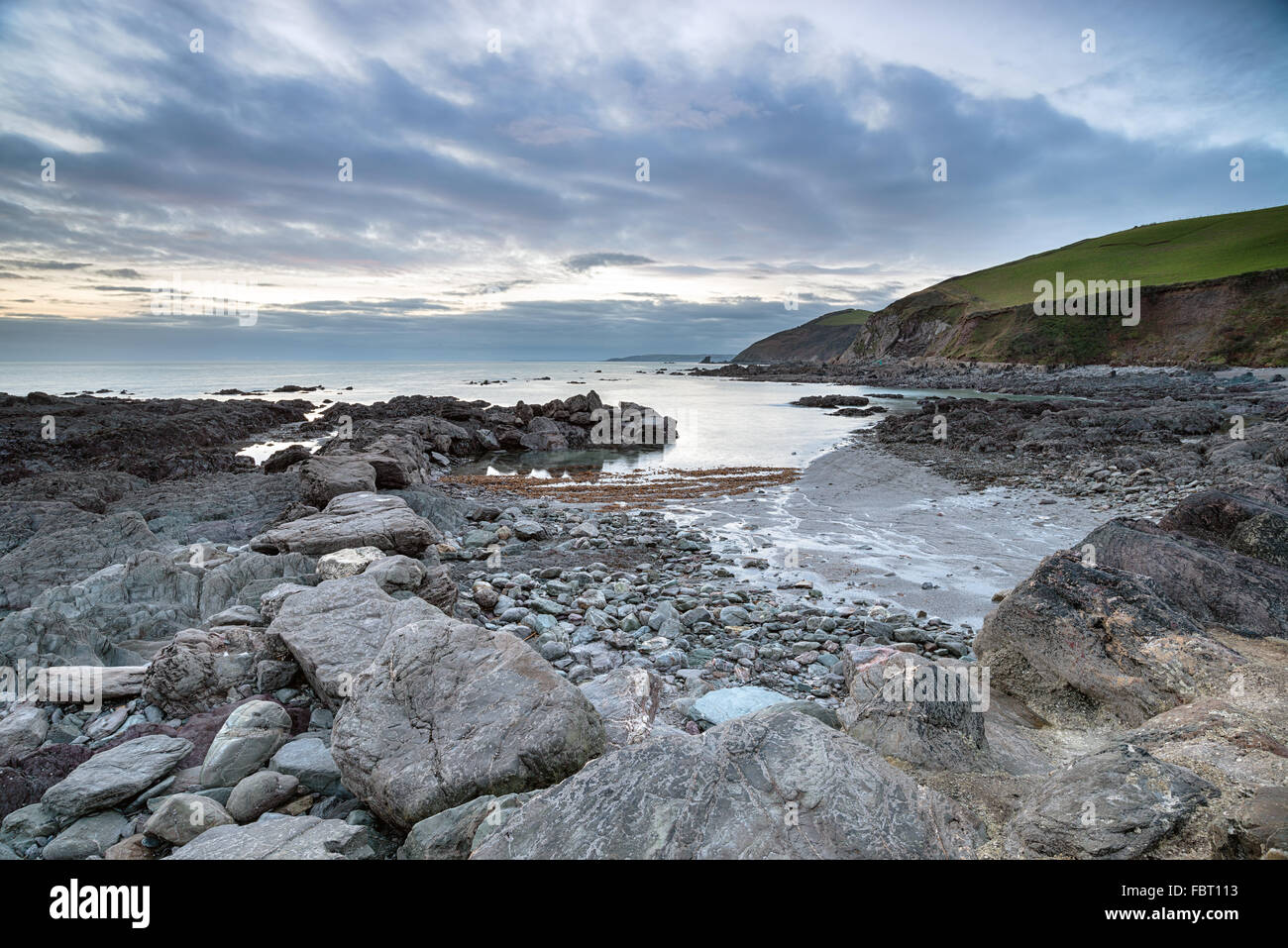 Nightfall over the beach at Portwrinkle on Whitsand Bay in Cornwall ...
