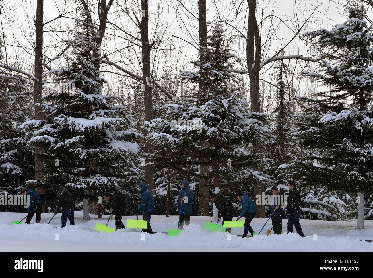 Weihai, China's Shandong Province. 19th Jan, 2016. Residents clear snow ...