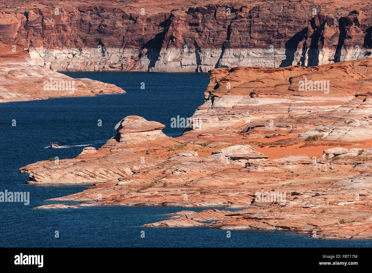 Red Navajo Sandstone cliffs at Lake Powell, Page, Arizona, USA Stock ...