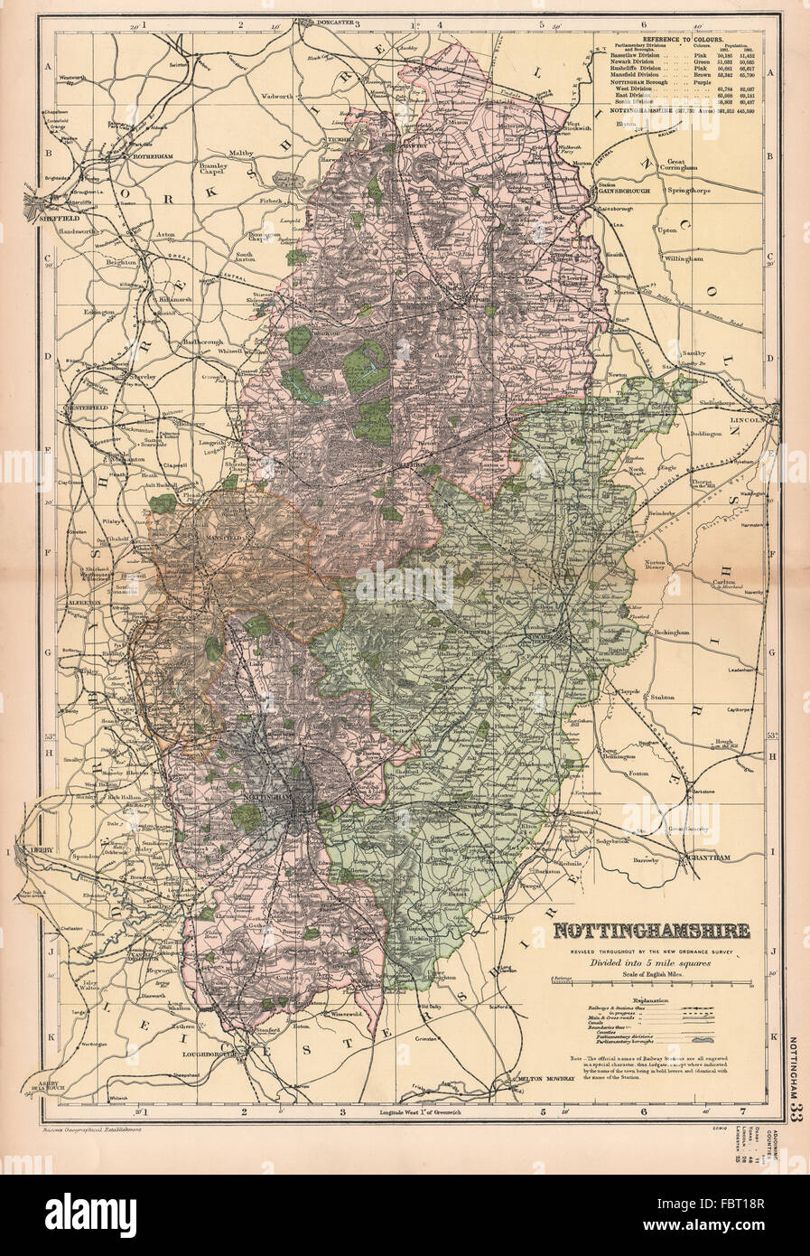 NOTTINGHAMSHIRE. Showing Parliamentary divisions,boroughs & parks.BACON ...