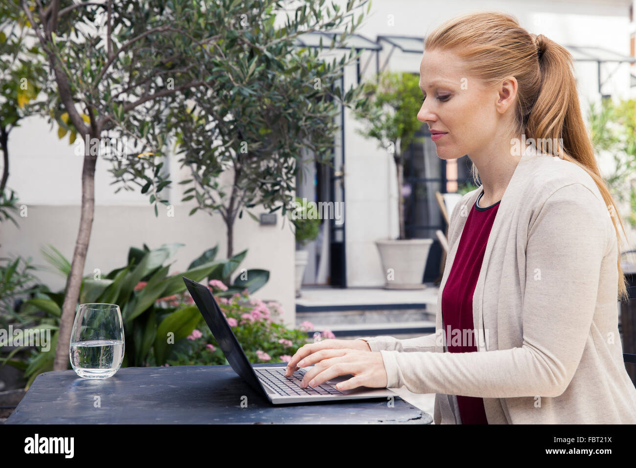 Writer using laptop computer outdoors Stock Photo - Alamy