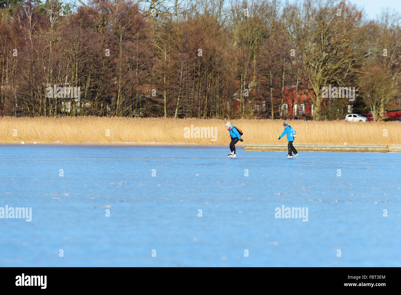Listerby, Sweden - January 17, 2016: Two unknown persons are out ...