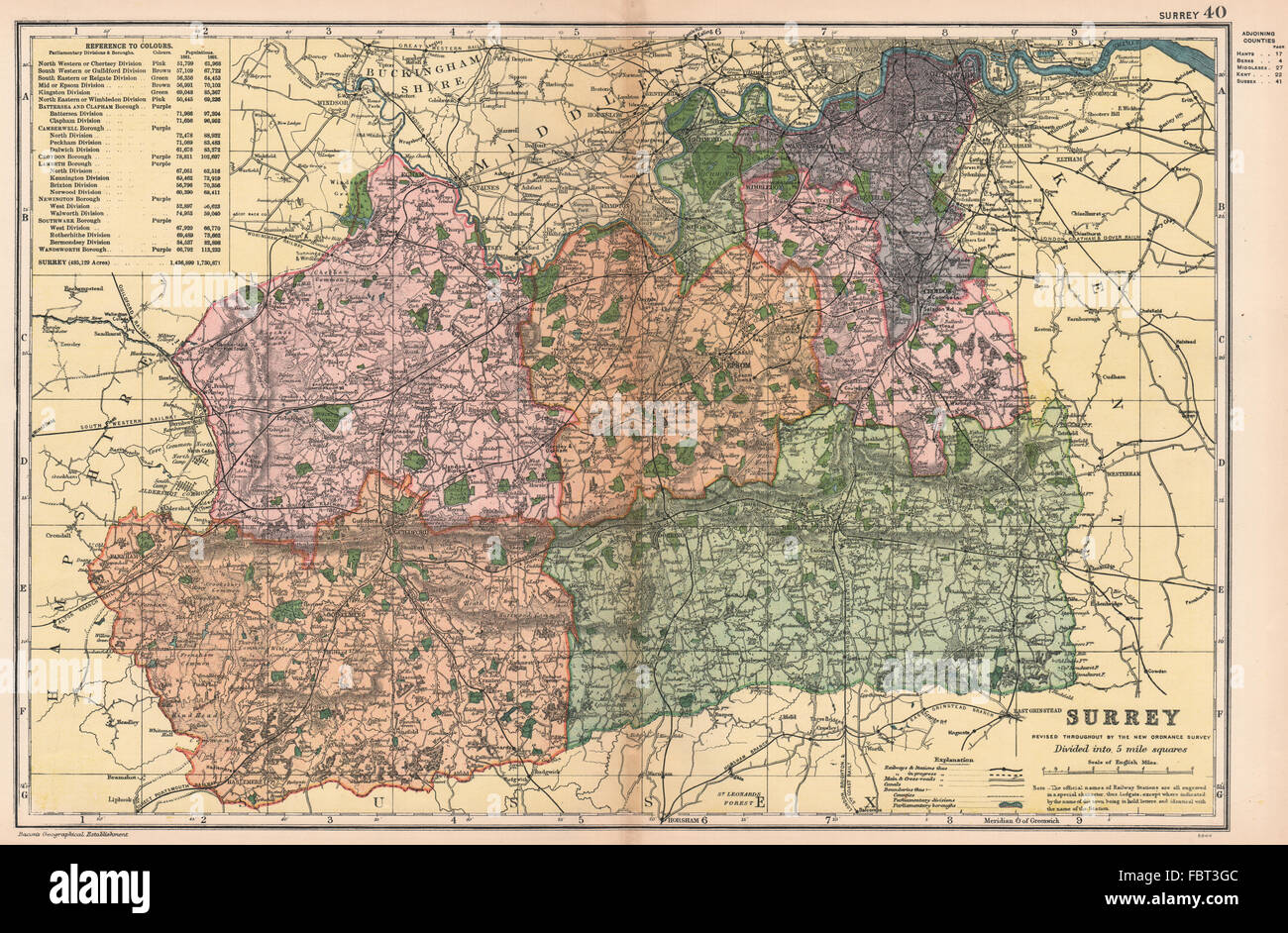SURREY. Showing Parliamentary divisions, boroughs & parks. BACON, 1901 ...