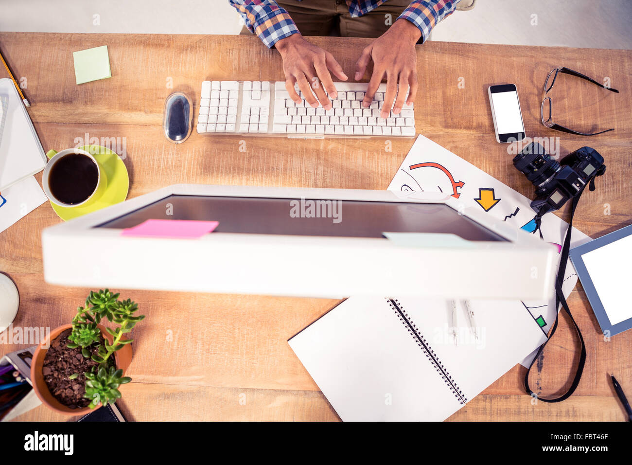 Overhead view of hands typing on computer keyboard Stock Photo - Alamy