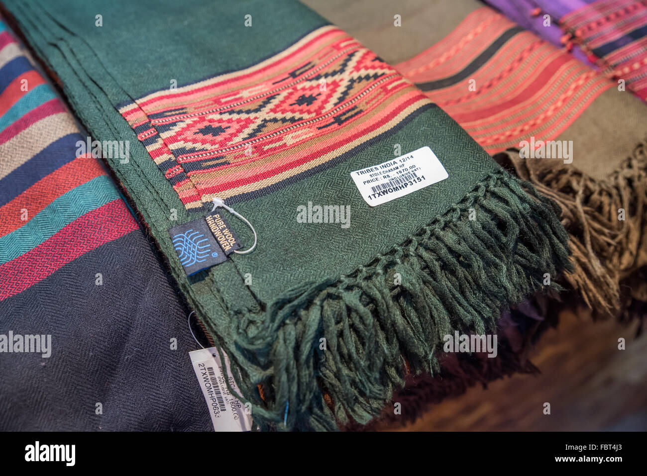 Indian market. An assortment of traditional vibrant textiles for sale ...