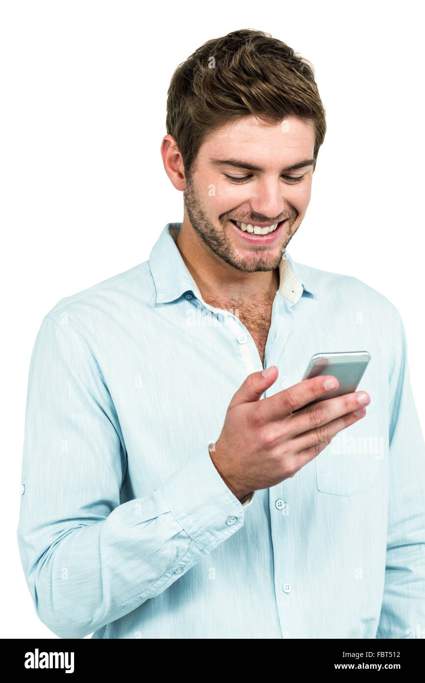 Handsome man using smartphone Stock Photo - Alamy