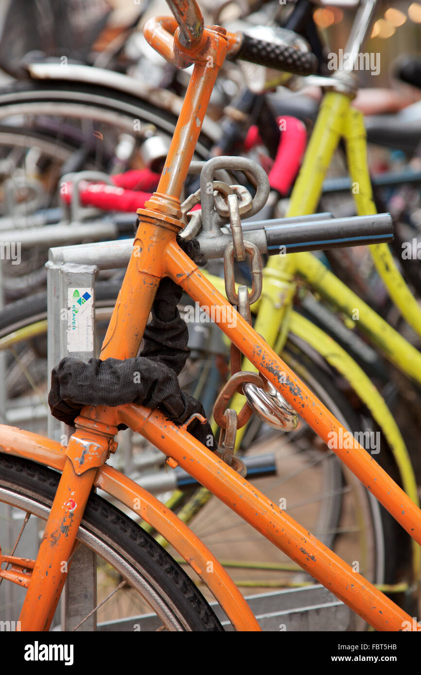 Colourful Bicycles with large lock Stock Photo - Alamy